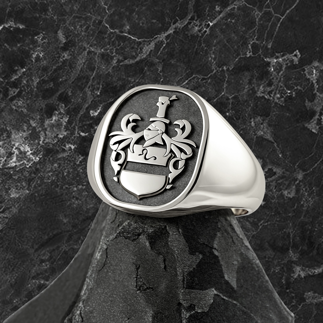 Custom Silver Family Crest Signet Ring Deposit - Gemtailor